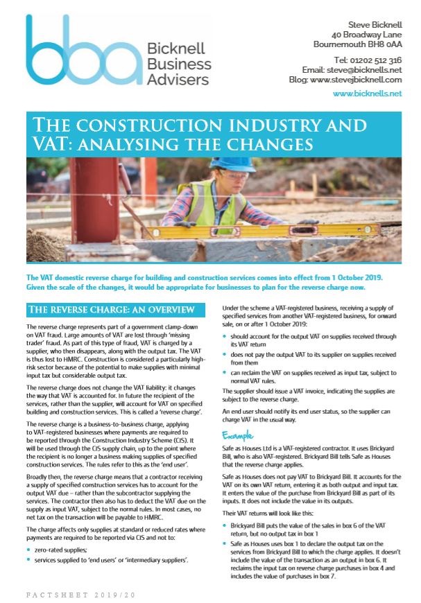 Factsheet - Construction Industry VAT - Reverse Charge - Steve J ...